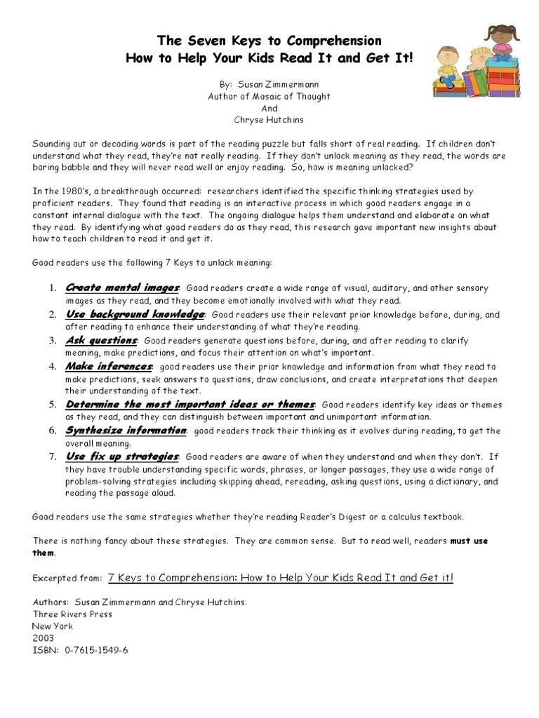 The Seven Keys To Comprehension | PDF | Reading Comprehension | Reading ...
