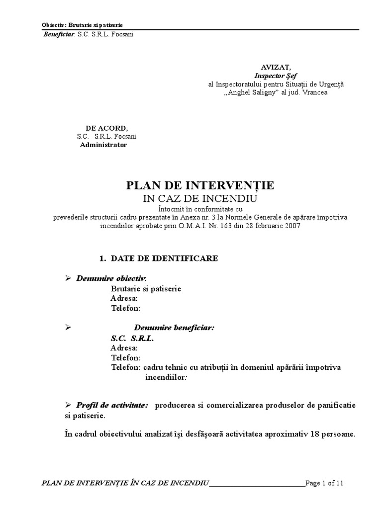Plan Interventie in Caz de Incendiu | PDF