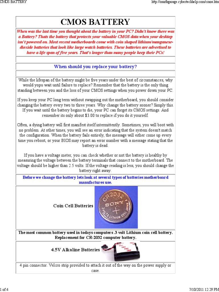 CMOS Battery | PDF | Battery (Electricity) | Personal Computers
