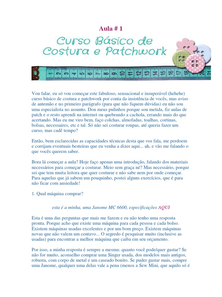 Curso Básico Patchwork | PDF | Retalhos | Bens de consumo