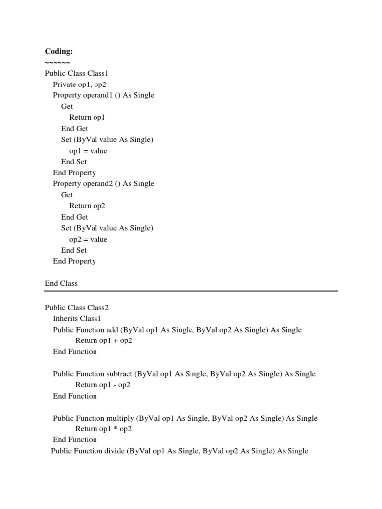 Visual Basic Calculator Code Example | PDF | Computers