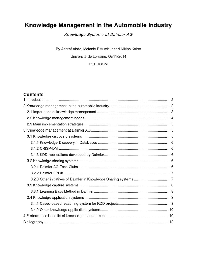 Knowledge Management in The Automobile Industry - Final | PDF | Data ...