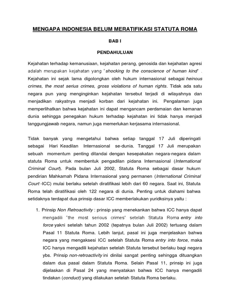 Mengapa Indonesia Belum Meratifikasi Statuta Roma | PDF