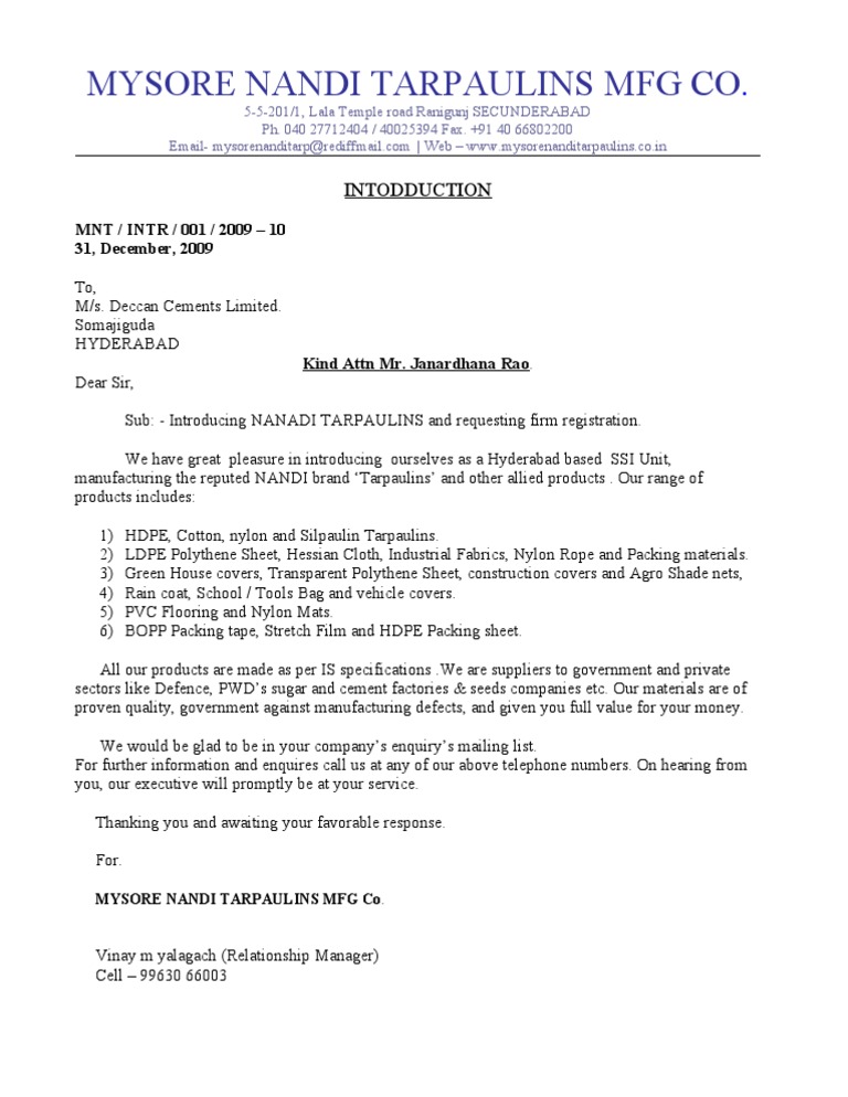 Mysore Nandi Tarpaulins MFG Co | PDF