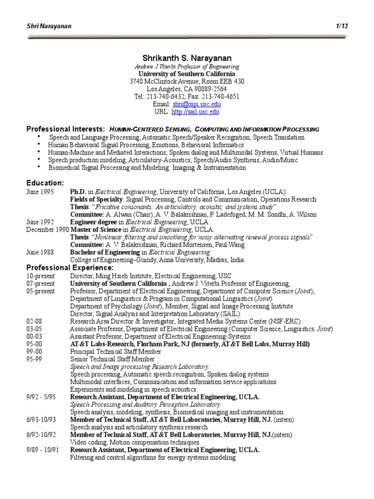Shri CV | PDF | Fellow | University Of Southern California