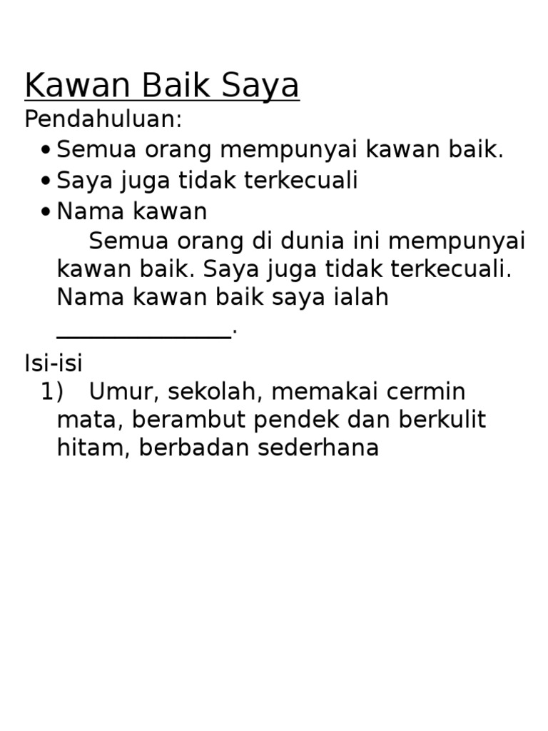 Contoh Karangan Kawan Baik Saya Tahun 3