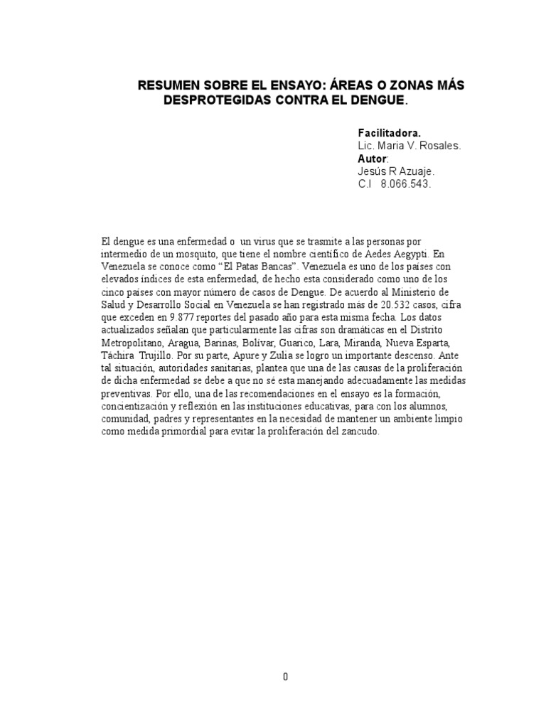 El Ensayo - Doc y Proyecto Del Dengue | PDF | Virus | Especialidades Medicas