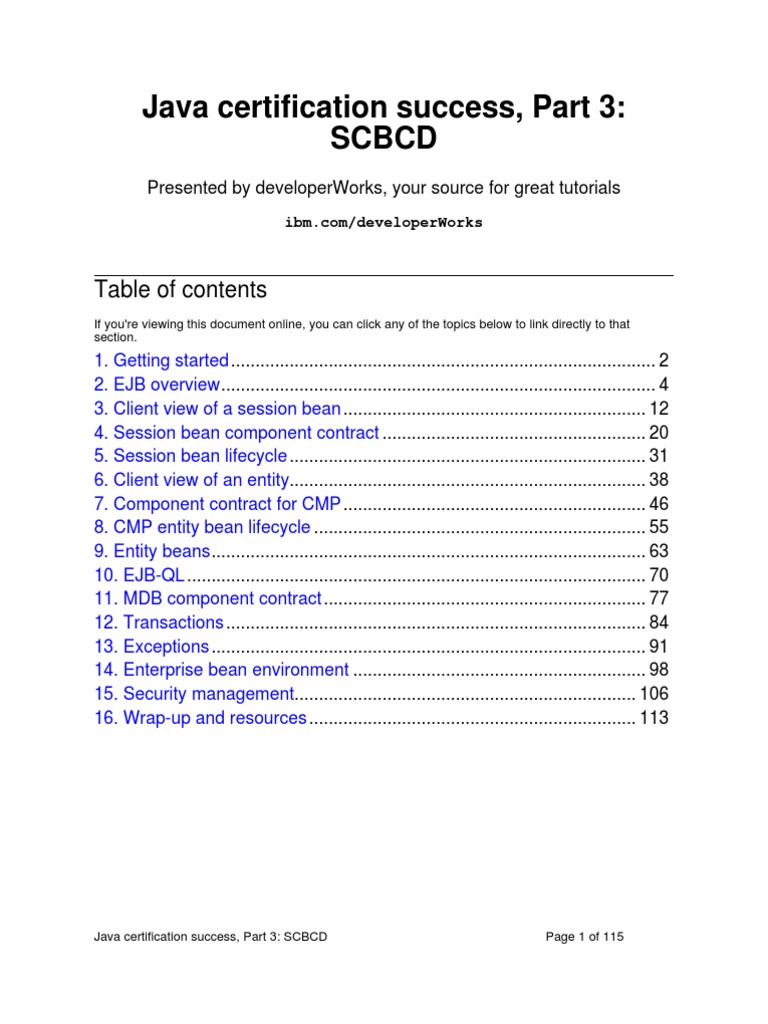 Java Certification Success, Part 3: SCBCD | PDF | Enterprise Java Beans | Java Platform