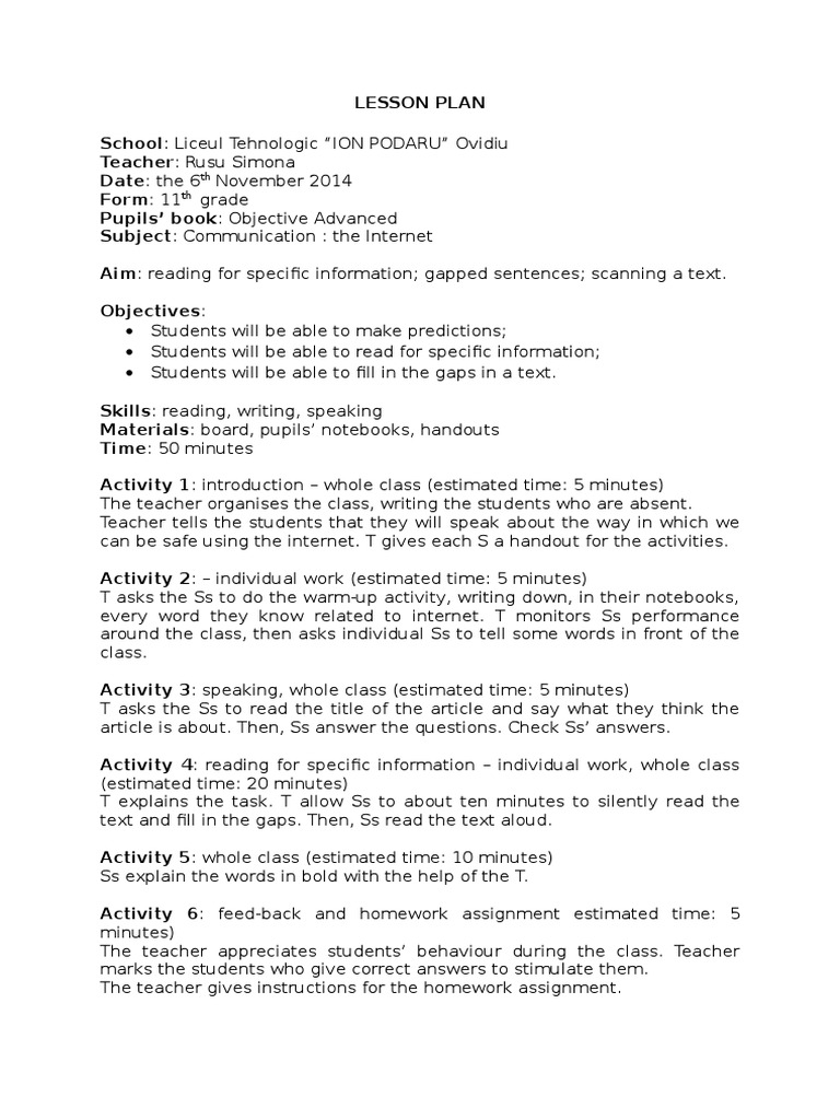 Lesson Plan 10 Internet | PDF | Email | Lesson Plan