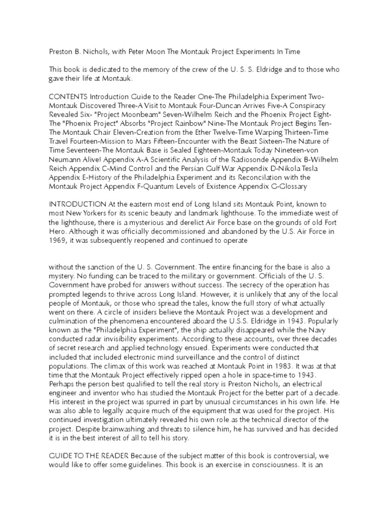 Nichols Preston B The Montauk Project Experiments in Time | PDF ...