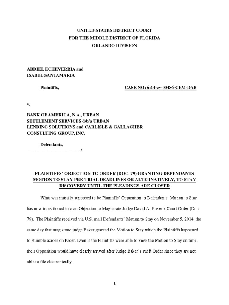 Echeverria Objection To Order Granting Motion To Stay | PDF | Discovery ...