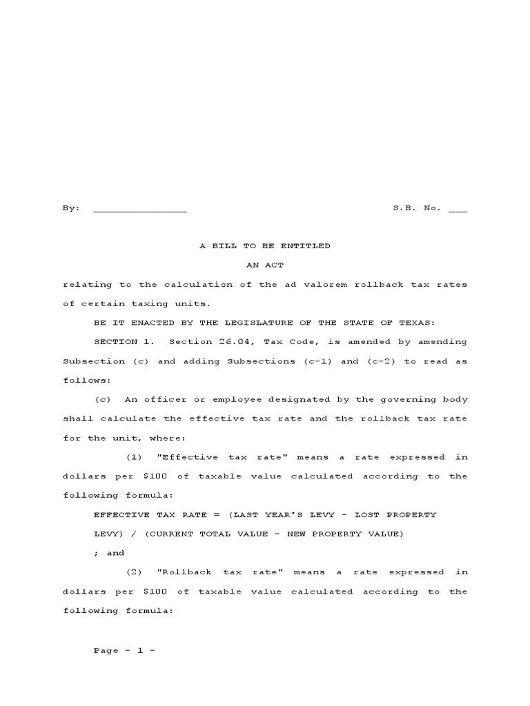 SB 182 Revised Rollback Bill | PDF | Use Tax | Property Tax