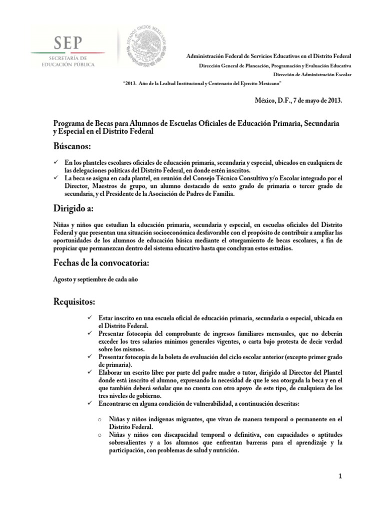 Programa Becas AFSEDF DGPPEE | PDF | Educación Secundaria | Educación ...