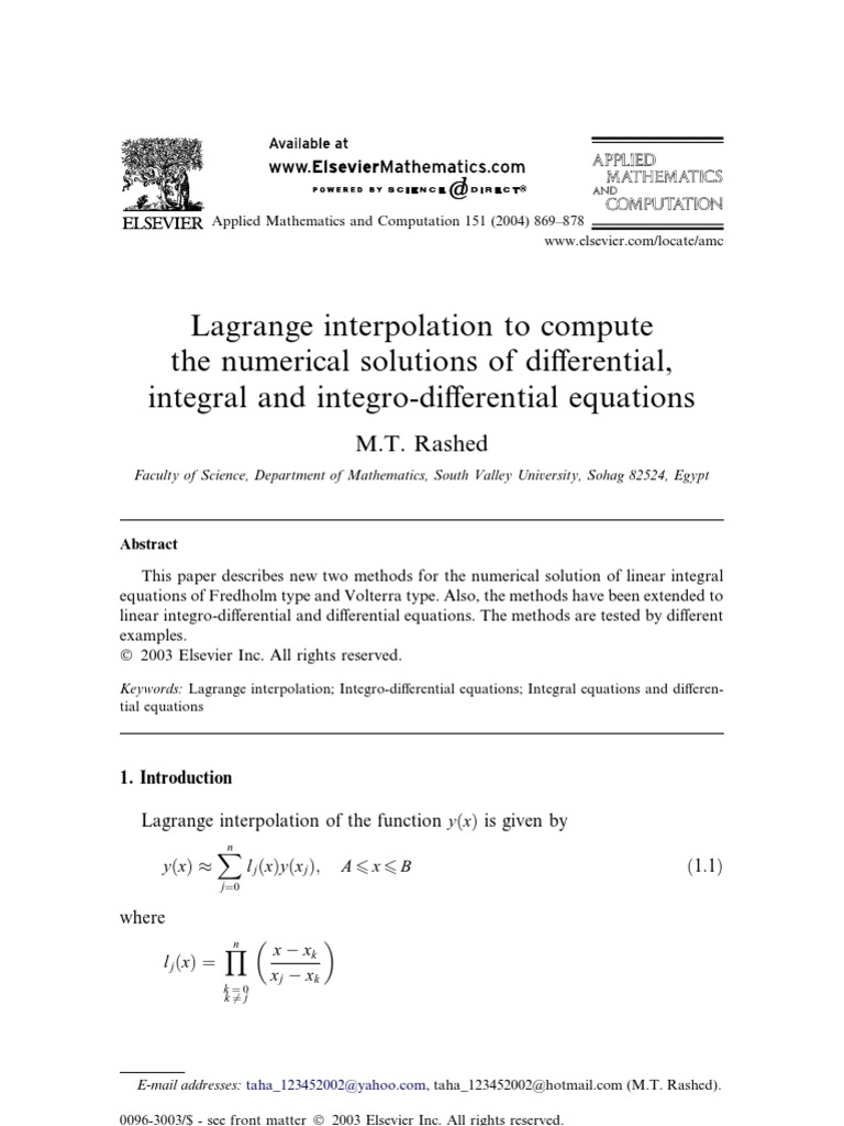 Lagrange Interpolation To Compute The Numerical Solutions Of Differential Integral And Integro
