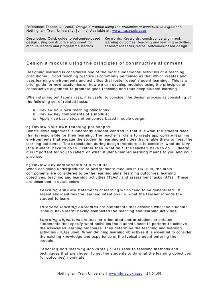 Constructive Alignment Outline PDF | PDF | Educational Assessment ...