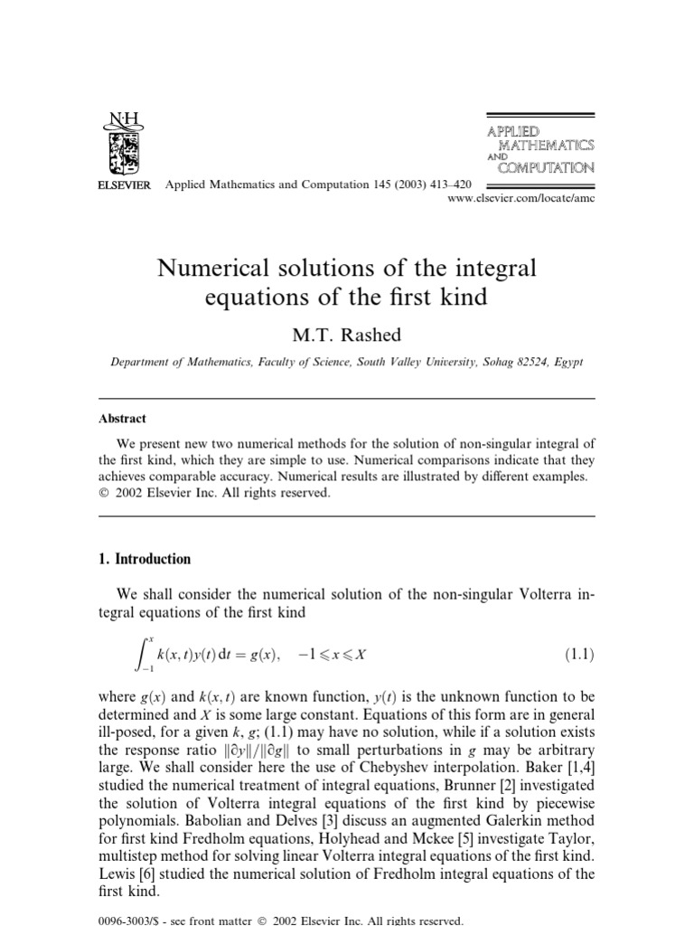 Numerical Solutions of The Integral Equations of The First Kind | PDF ...