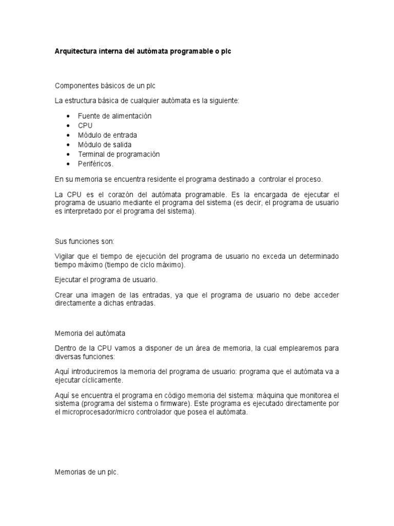Arquitectura Interna Del Autómata Programable o PLC | PDF | Programa de computadora | Programación