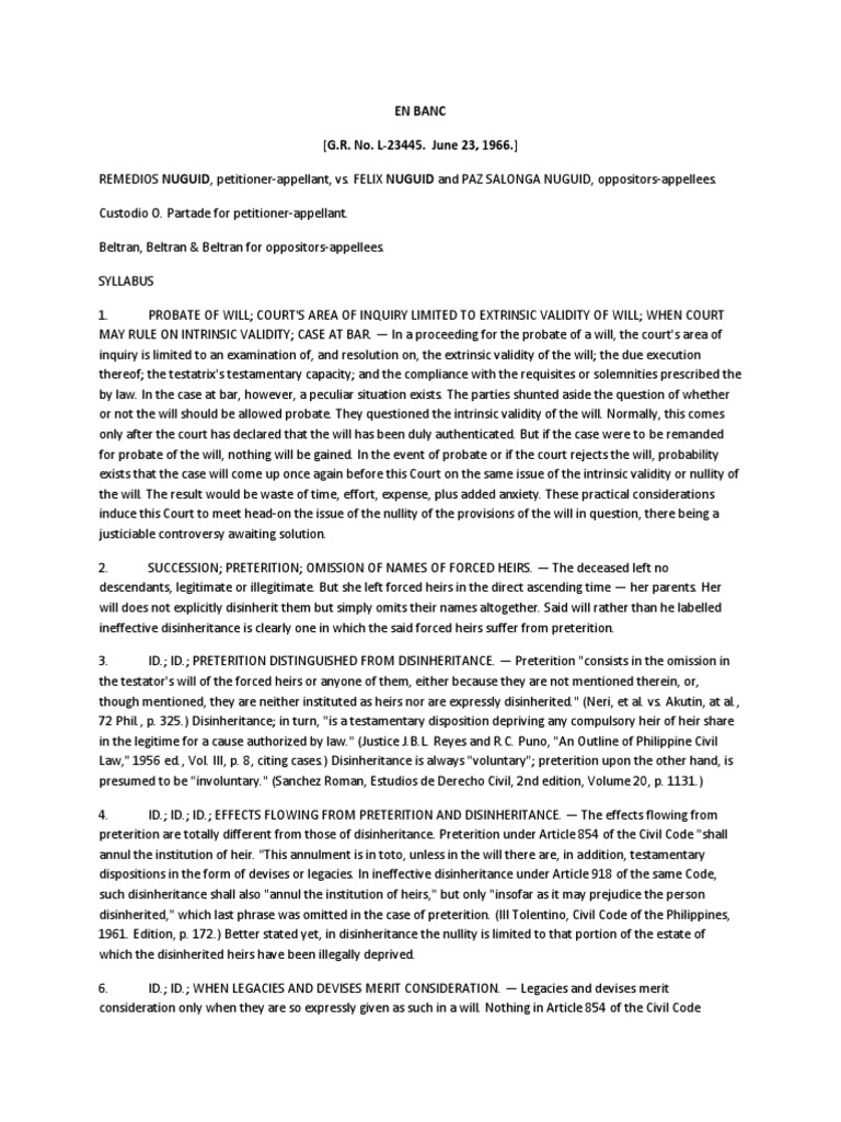 Nuguid Vs Nuguid - G.R. No. L-23445. June 23, 1966 | PDF | Will And ...