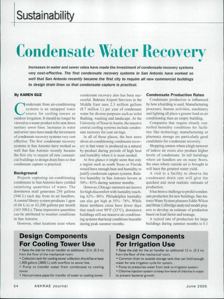 Condensate Water Recovery | PDF | Air Conditioning | Humidity