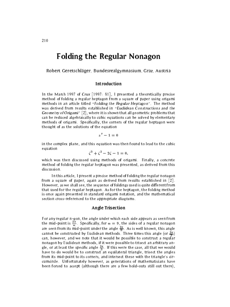Origami Nonagon Folding Guide | PDF | Differential Geometry | Equations