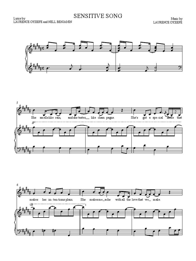 Sensitive Song Sheet Music | PDF | Performing Arts | Leisure
