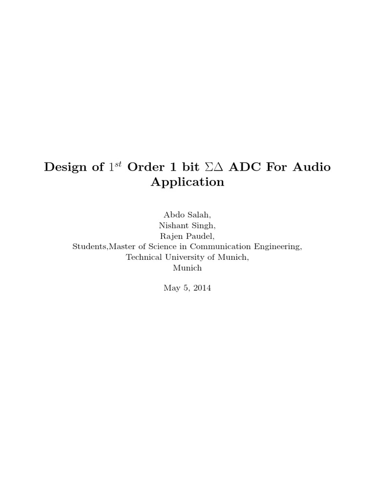 1 Bit Sigma Delta ADC Design | PDF | Analog To Digital Converter ...