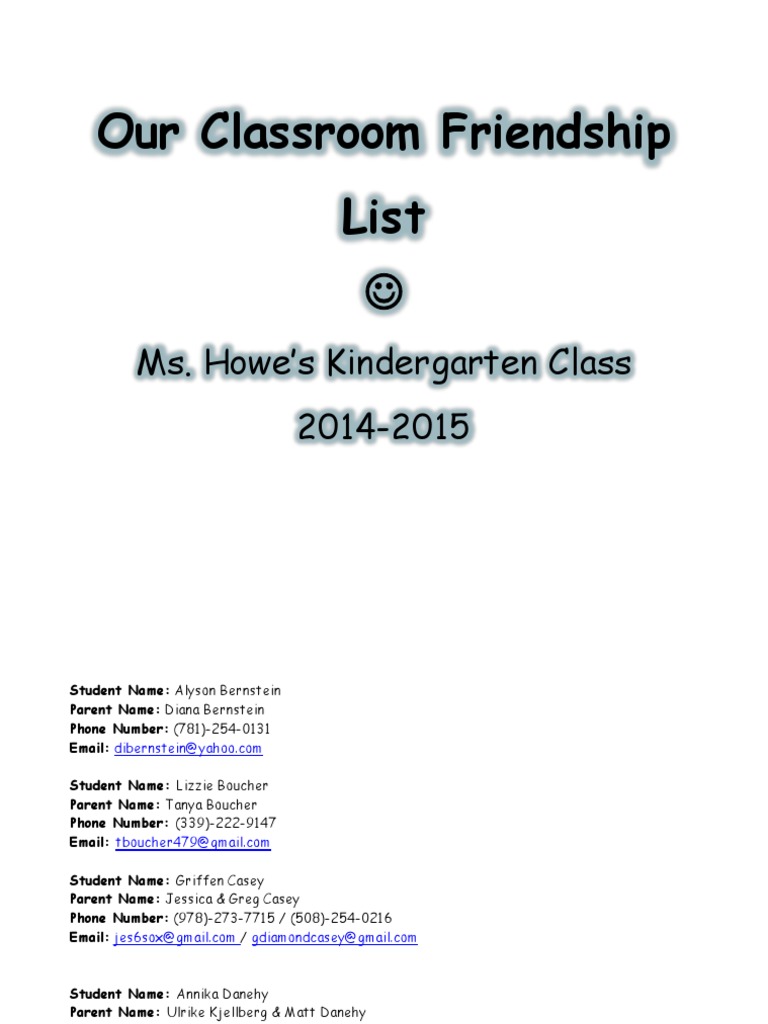 Our Classroom Friendship List | PDF | Wellness | Social Science