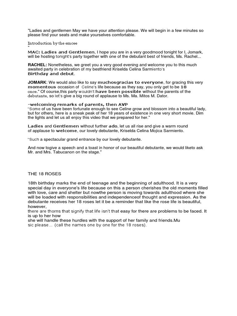 Sample Script For Debut - fasrpack