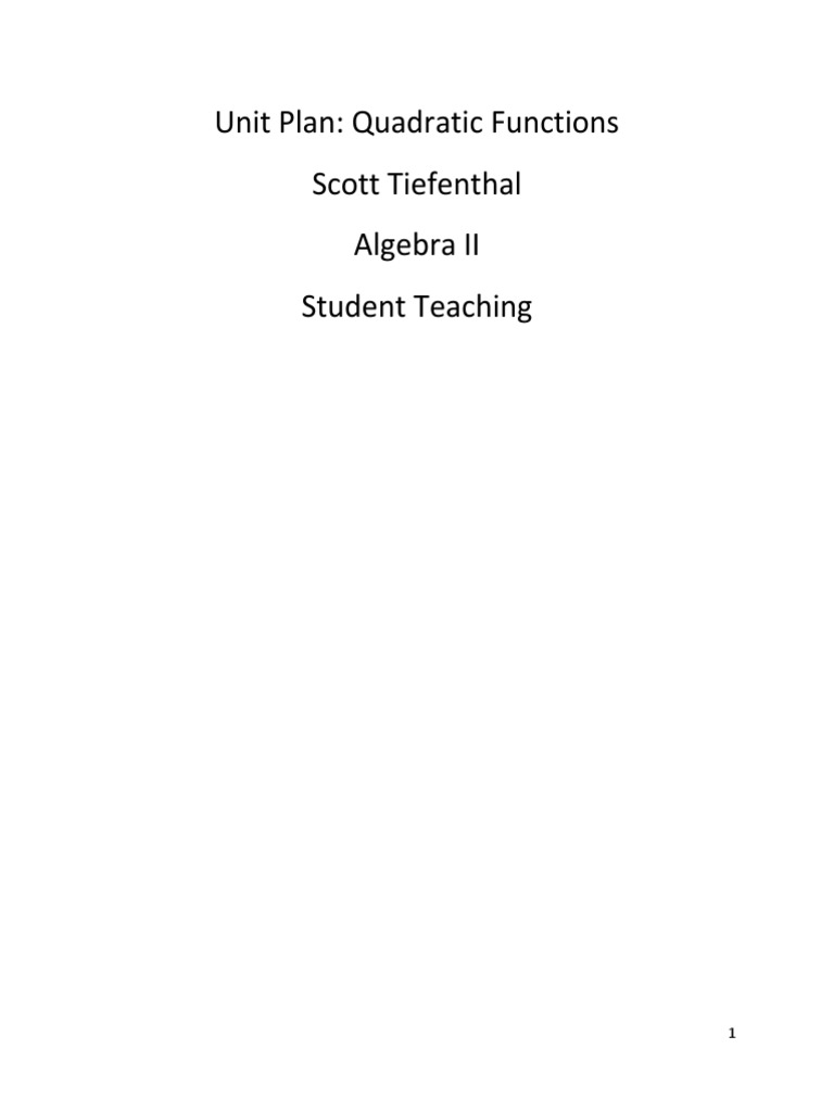 Quadratic Functions Unit Plan | PDF | Quadratic Equation | Factorization