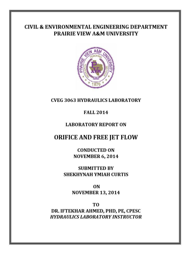 Orifice and Free Jet Flow Analysis | PDF | Experiment | Velocity