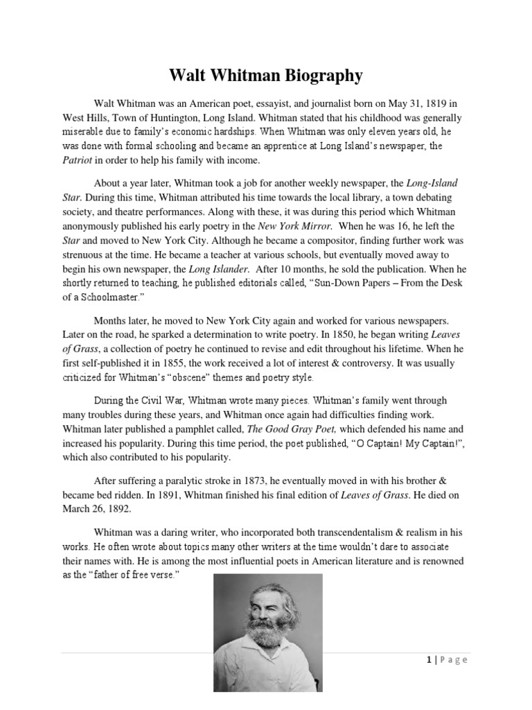 Walt Whitman: Life & Works Overview | PDF | Poetry