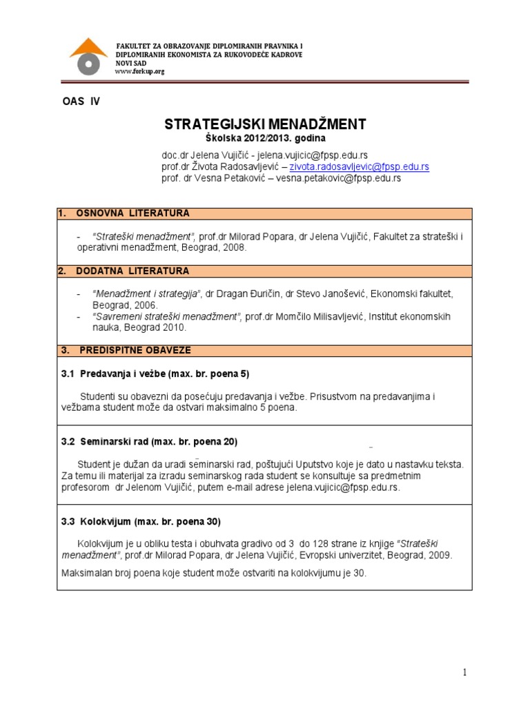 STRATEGIJSKI MENADZMENT - Ispit - Pitanja I Seminarski Radovi Za 2013-14 | PDF