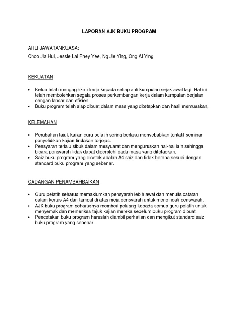 AJK BUKU PROGRAM LAPORAN KEKUATAN DAN KELEMAHAN | PDF