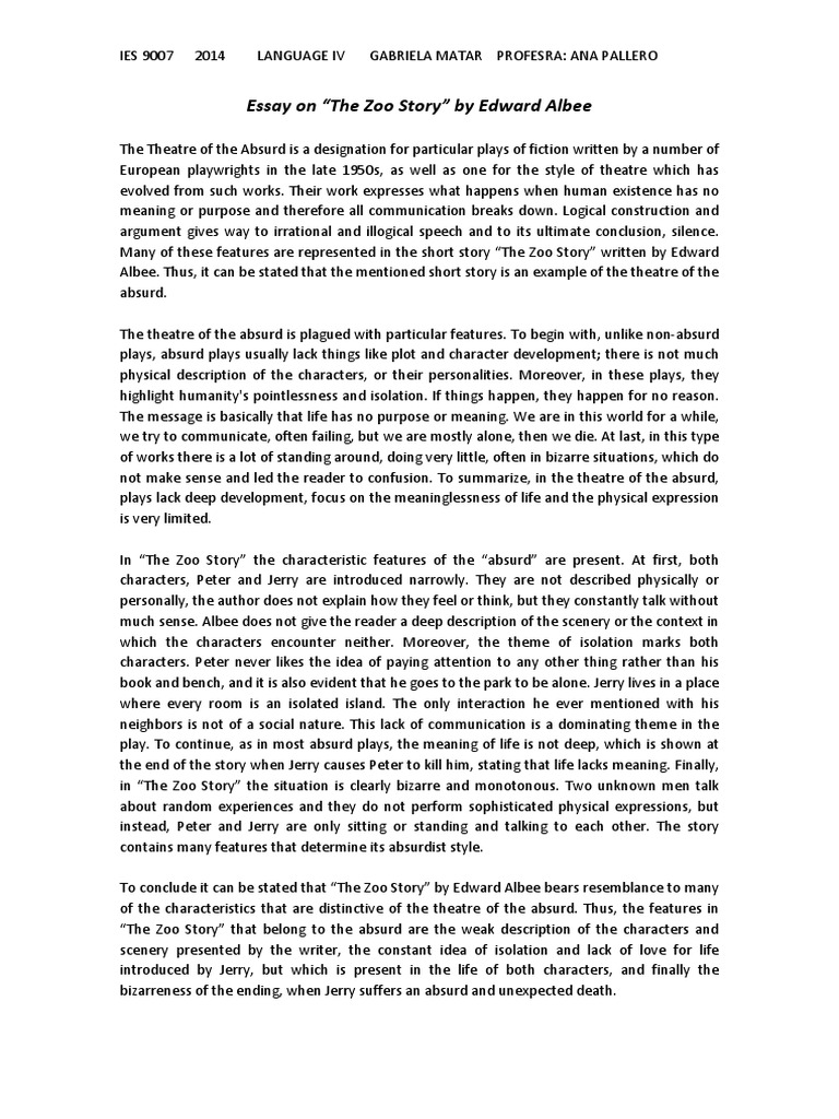Absurdism in Albee's The Zoo Story | PDF | Philosophical Theories ...