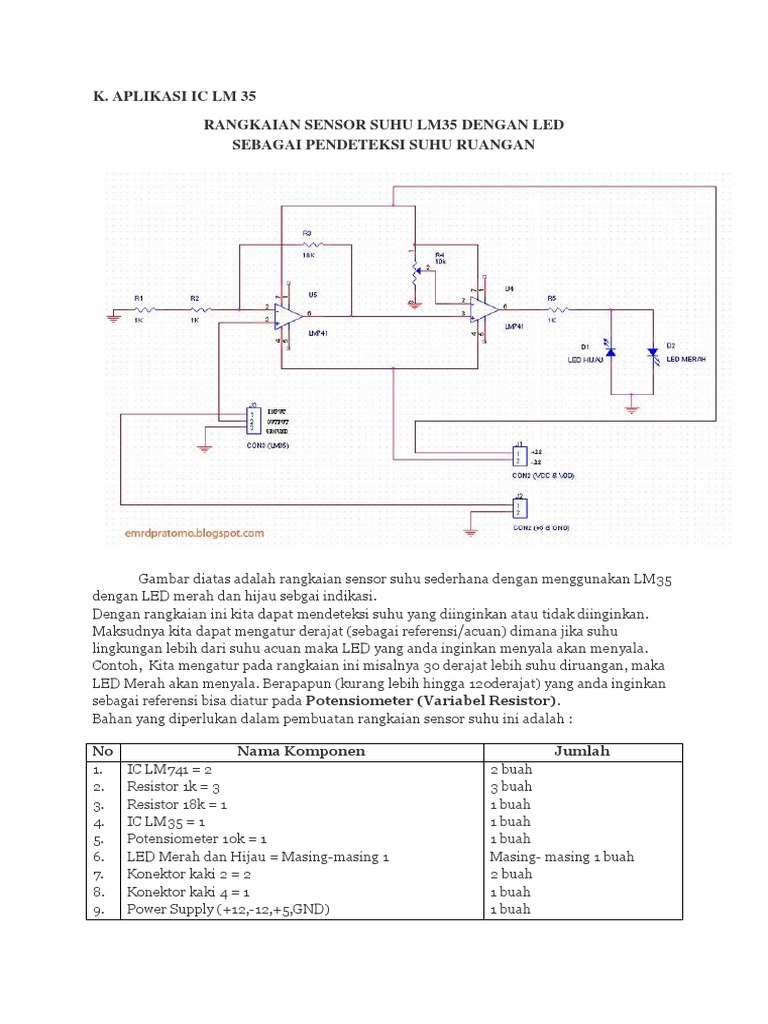 Rangkaian Sensor Suhu Lm35 Dengan Led Sebagai Pendeteksi Suhu Ruangan | PDF