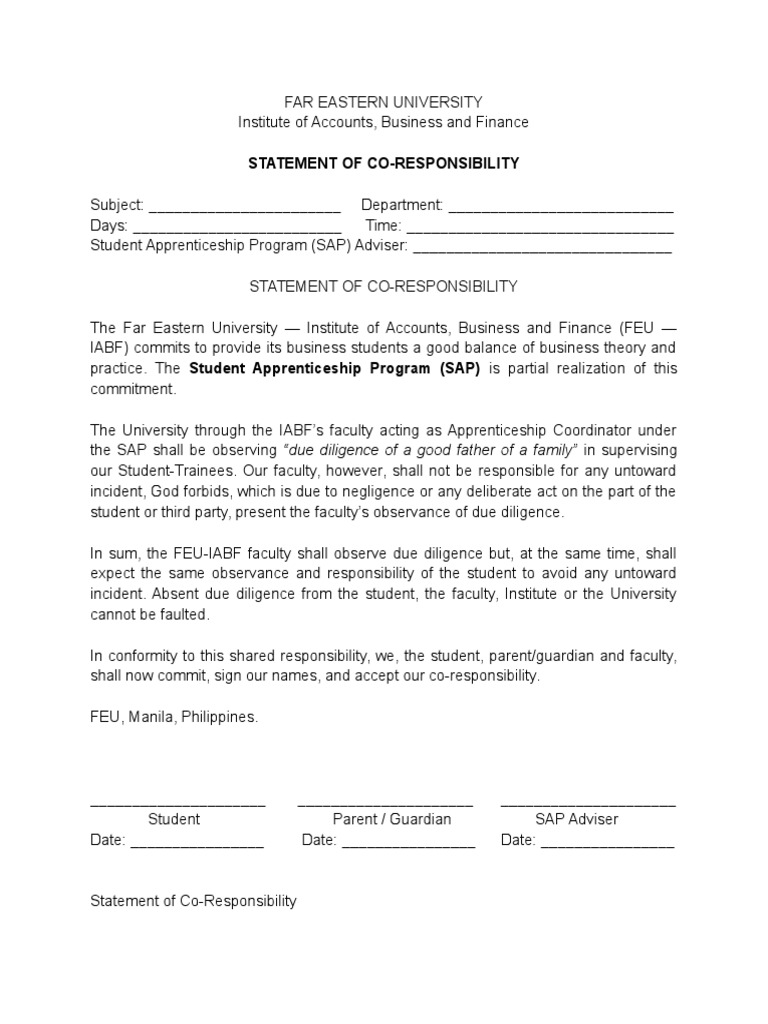 Statement of Co-Responsibility | PDF | Business