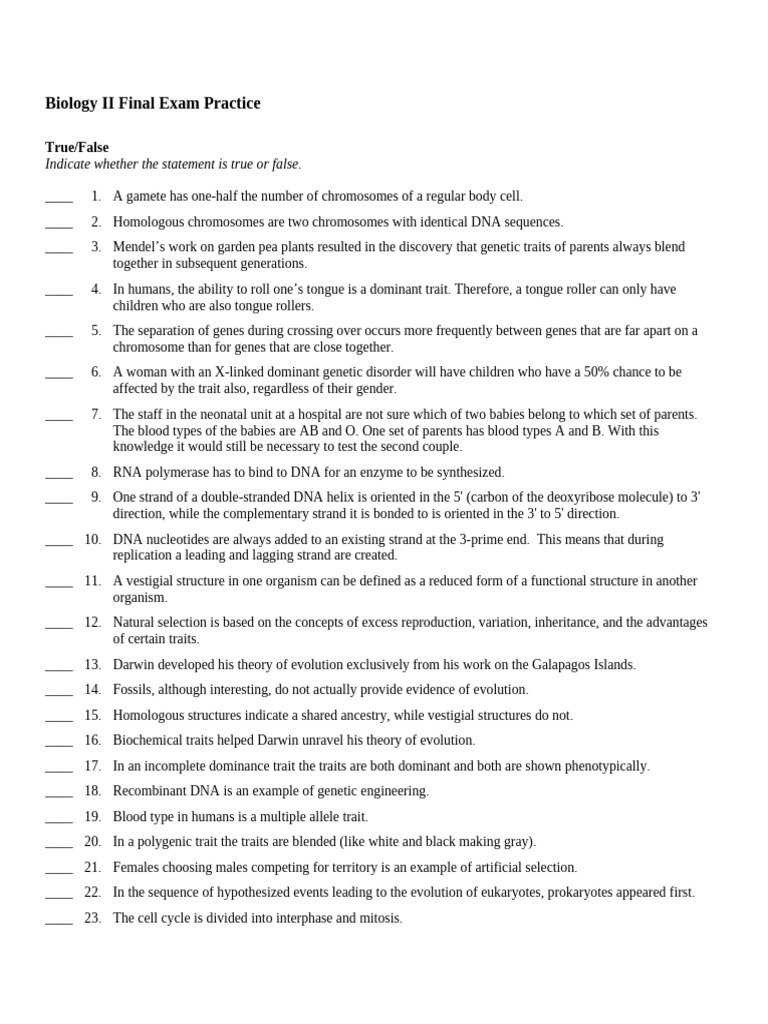 Biology II Final Exam Practice | PDF | Zygosity | Translation (Biology)