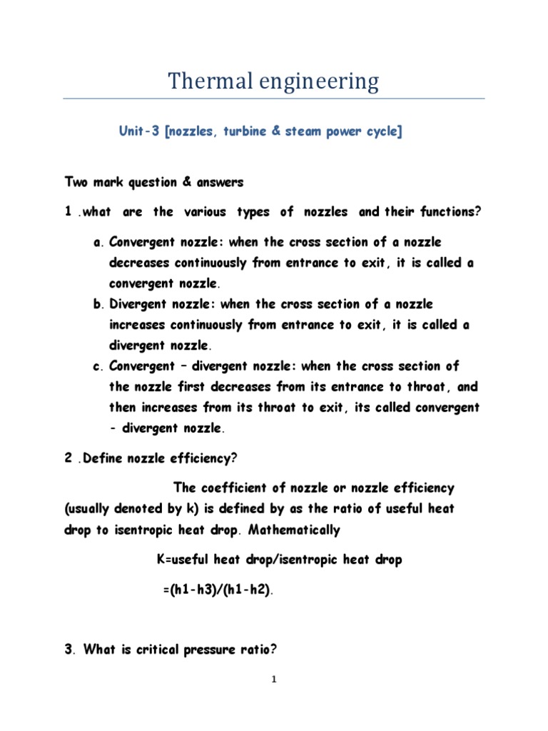 Two Mark Unit III | PDF | Turbine | Nozzle