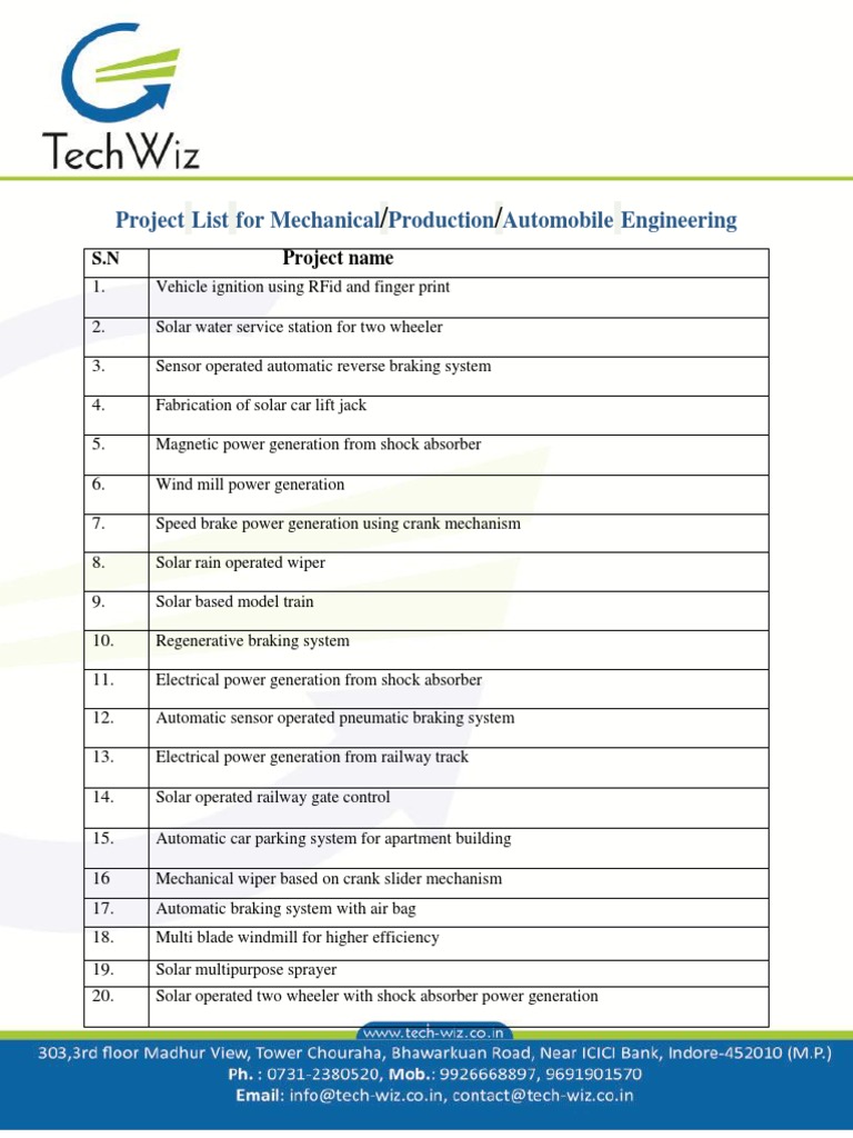 Mechanical Project List - Final | PDF | Metal Fabrication | Machines