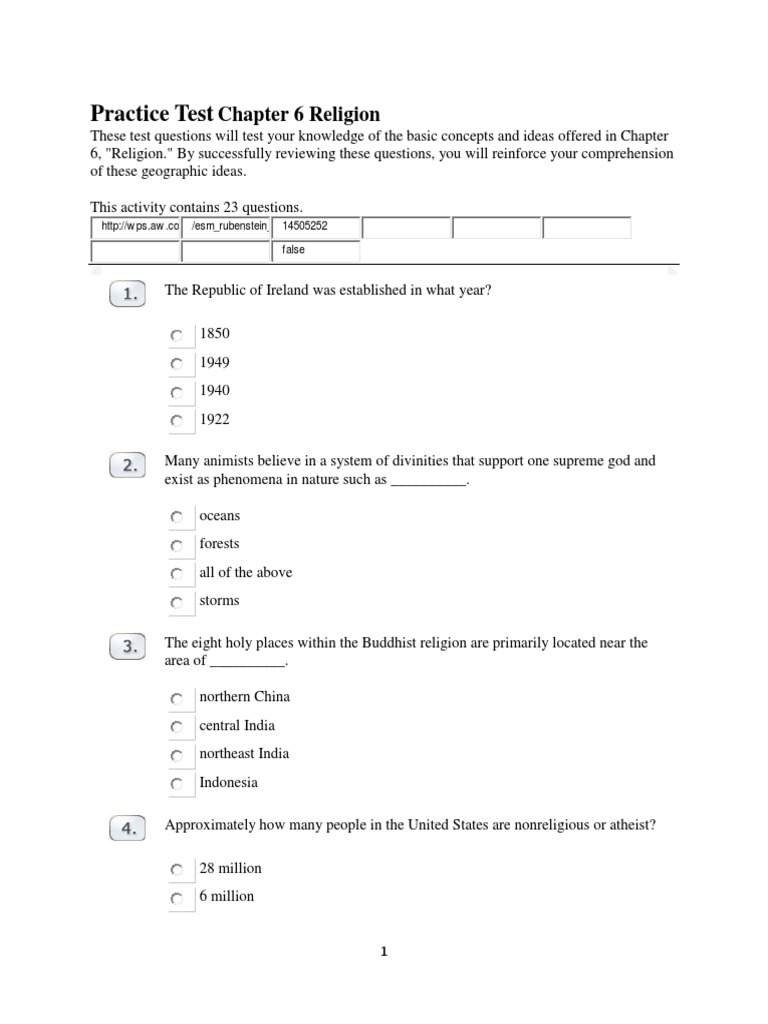 Chapter 6 Religion Practice Test | Christian Denomination | Protestantism