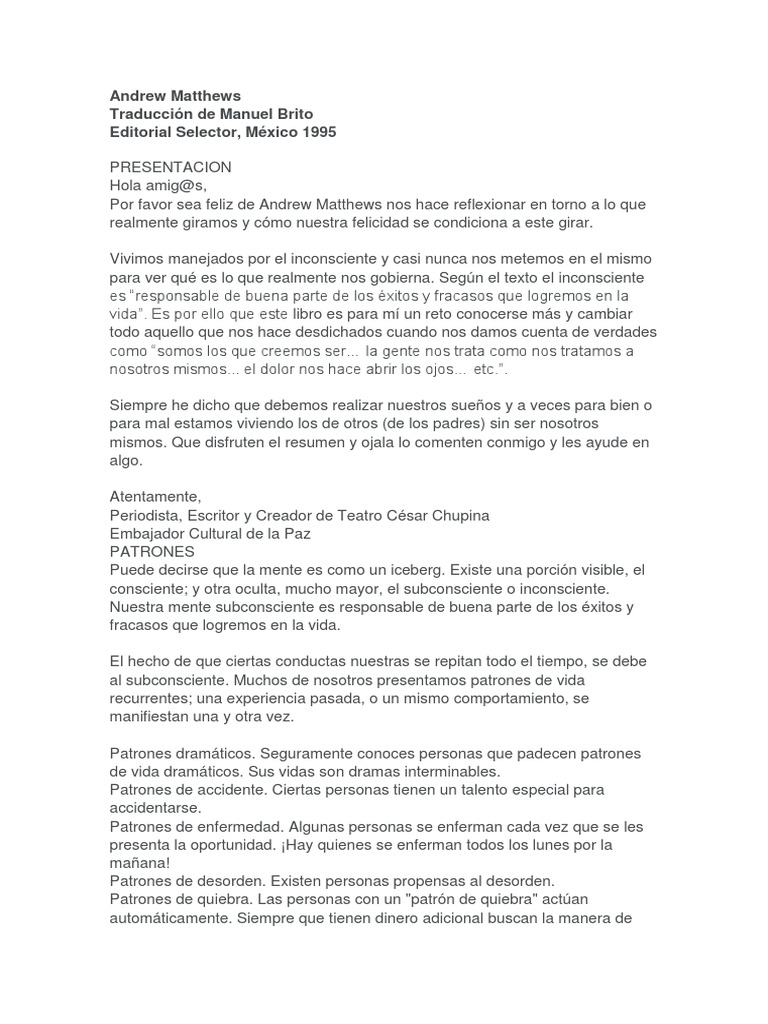 Por Favor Sea FelizAndrew Matthews | PDF | Felicidad | Autoestima