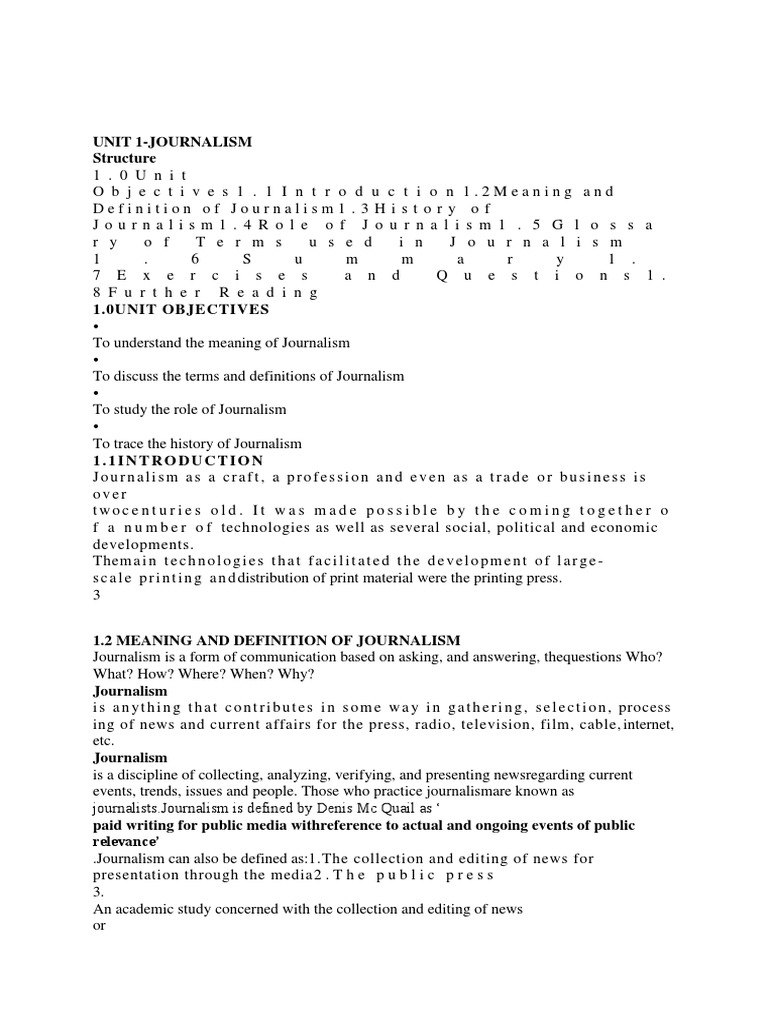 Unit 1-Journalism Structure | Download Free PDF | Journalism | Profession
