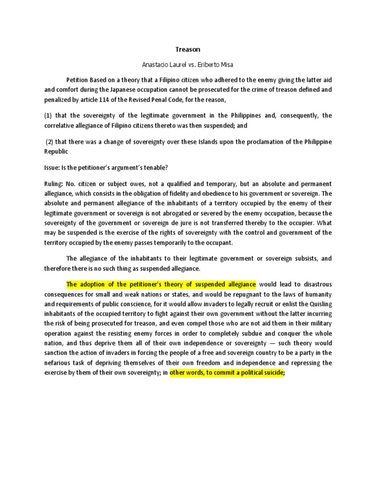 Treason Case: Laurel vs. Misa Analysis | PDF | Law