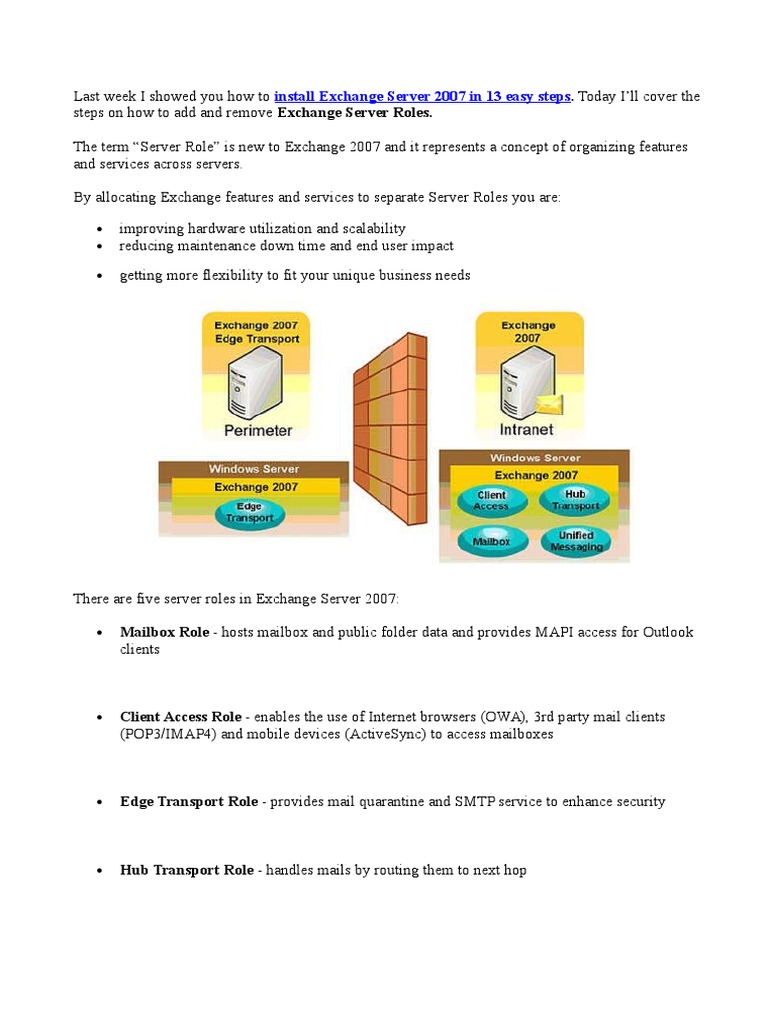 How To Add and Remove Server Roles in Exchange 2007 | PDF | Microsoft ...
