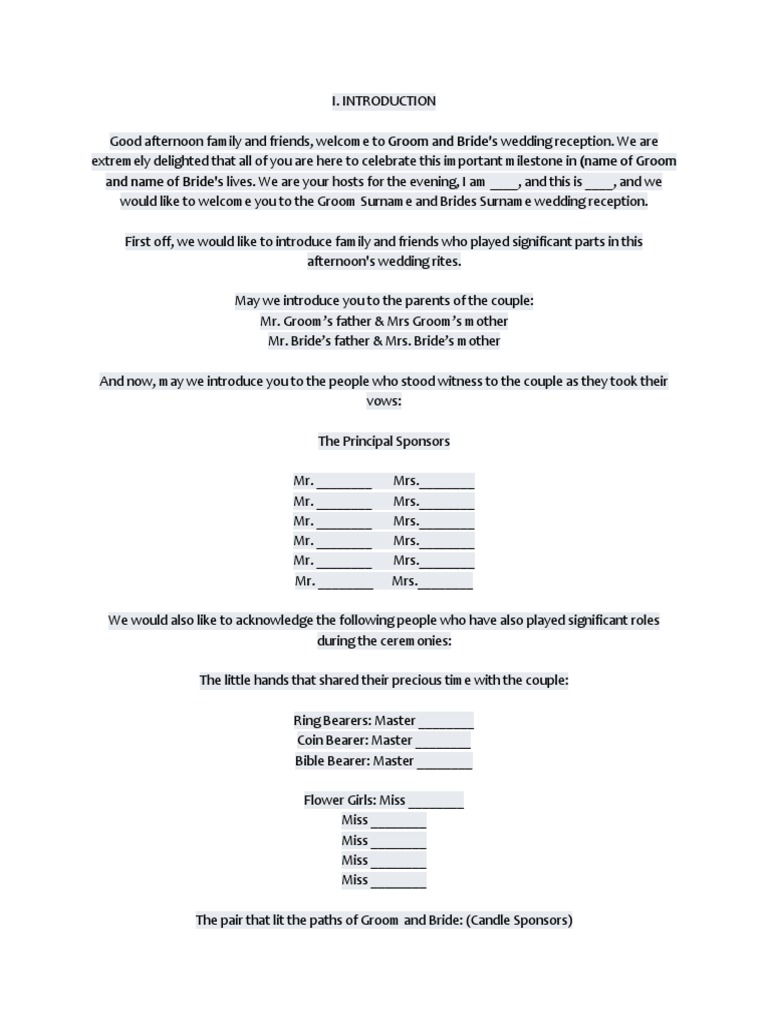 Wedding Reception Script | Wedding | Bride