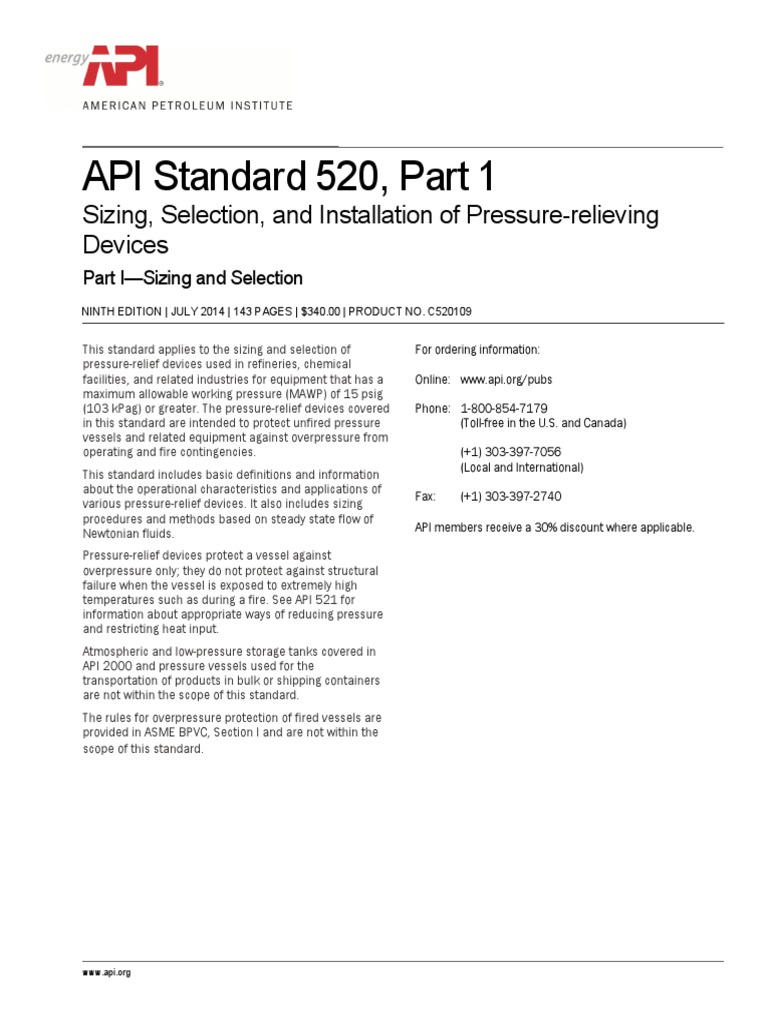 API Standard 520, Part 1: Sizing, Selection, and Installation of ...
