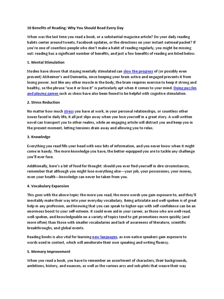 10 Benefits of Reading: Why You Should Read Every Day: Slow The ...