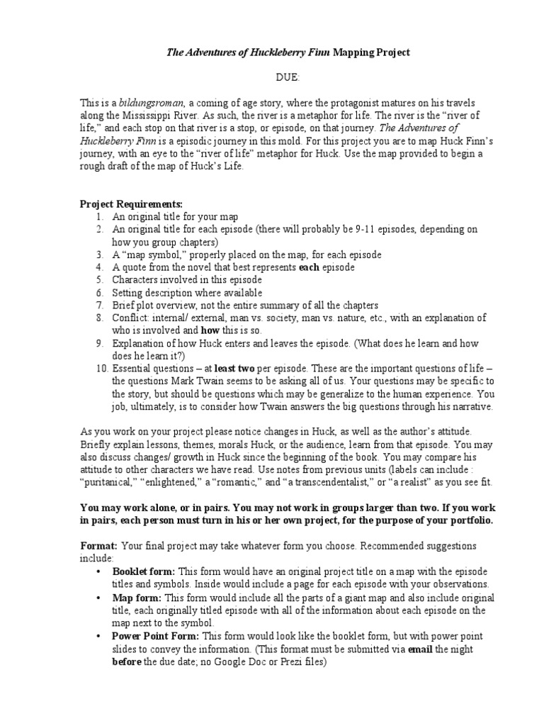 HUCK FINN Mapping Project | PDF | Huckleberry Finn | Adventures Of ...