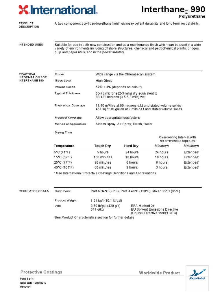 Interthane 990: Product Description | PDF | Paint | Volatile Organic Compound