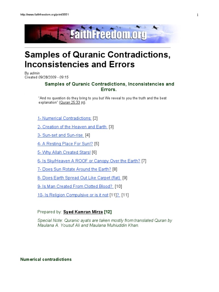 Quranic Contradictions and Inconsistencies | PDF | Quran | Islam